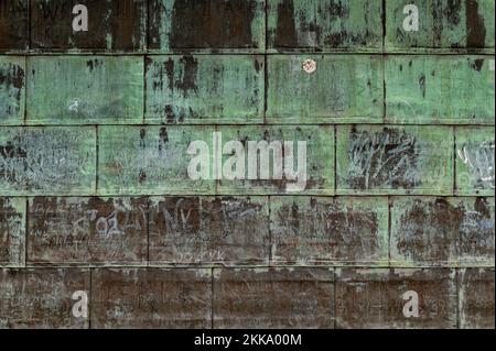 Oxidized copper folded sheet metal on roof. Copper wall texture ...