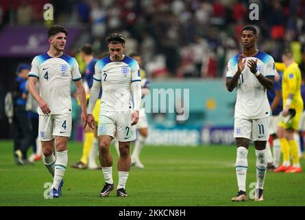 England's Declan Rice, Jack Grealish and Phil Foden during a training ...