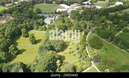 An aerial of the Calderstones park with trees in Liverpool Stock Photo ...