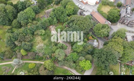 An aerial of the Calderstones park with trees in Liverpool Stock Photo ...