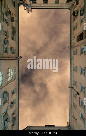 Old Moscow courtyard-well on a cold winter night Stock Photo - Alamy