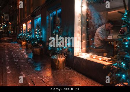 Moscow, Russia - January 7, 2022: New Year decorations and Christmas ...