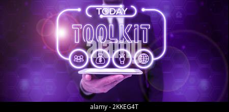 Writing displaying text Toolkit. Word Written on set of tools kept in a ...