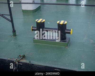 Bollard for mooring. Place for fixing the ship. Mooring. Iron posts. At ...