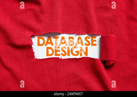 Text caption presenting Database Design, Business concept organisation of data according to a ...