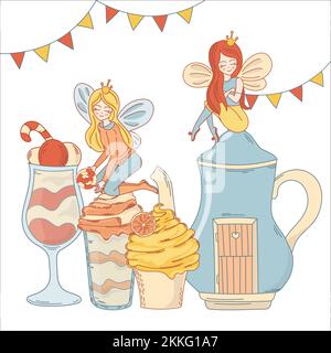 ICE CREAM FAIRY Dessert Sweet Princess Girl Cartoon Wedding Vector ...
