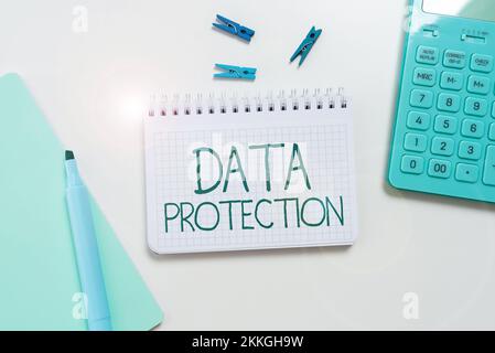 Hand writing sign Data Protection. Business overview legal control over access and use of data ...