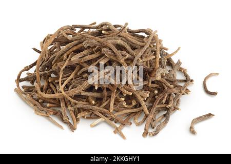 Dried Valerian root isolated on white background. Valeriana officinalis ...