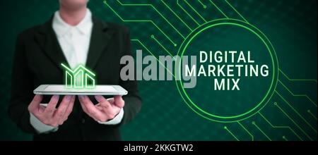 Sign displaying Digital Marketing Mix. Concept meaning Set of actions ...