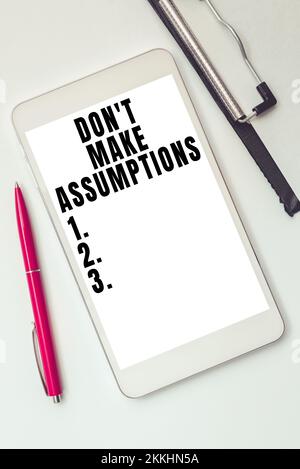 Text caption presenting Don T Make Assumptions, Concept meaning Do not ...