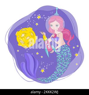 MOON MERMAID Space Cartoon Cosmos Galactic Universe Princess Girl ...