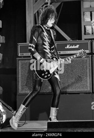 Ace Frehley of Kiss perform in concert during 'The Elder' Album in 1981 ...