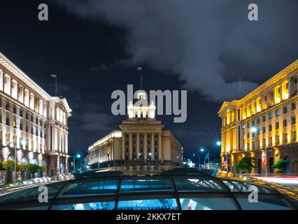 night lights of Sofia city centre architecture, famous buildings ...
