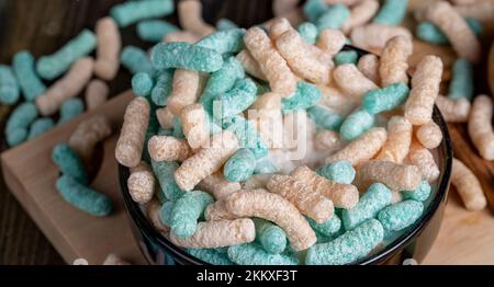 Colorful corn sticks for a quick breakfast, corn flour ingredients for ...