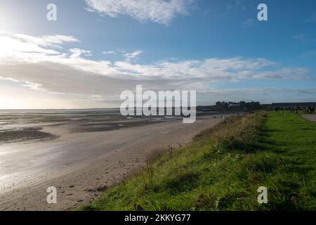 Sunrise and sunset at the beach at Laytown, Co Meath, Ireland Stock ...