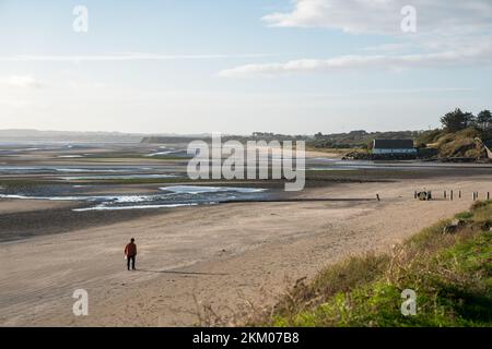Sunrise and sunset at the beach at Laytown, Co Meath, Ireland Stock ...