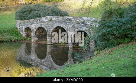 the five arch grade I listed palladian stone bridge at Stourhead, Wilts ...