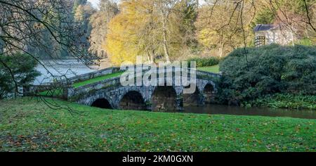 the five arch grade I listed palladian stone bridge at Stourhead, Wilts ...