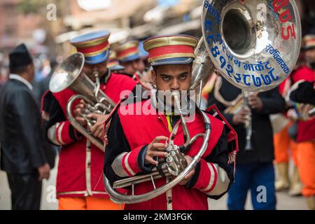 Kathmandu, Nepal- April 20,2020 : The wedding procession passes through ...