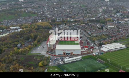 An aerial view of Oakwell ahead of the Emirates FA Cup Round 2 match ...