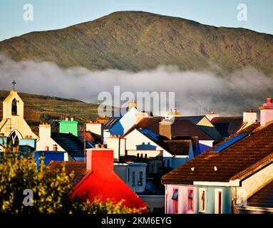 The brightly coloured houses of Eyeries village, Beara Peninsula ...