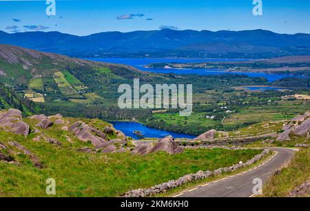 View from Healy Pass in the rugged Caha Mountains on the Wild Atlantic ...