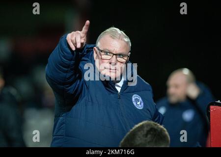 Steve Evans, football manager, Stevenage FC on touchline during game at ...