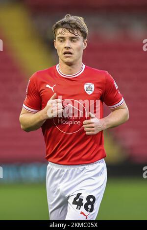 Luca Connell #48 of Barnsley during the pre-game warmup ahead of the ...