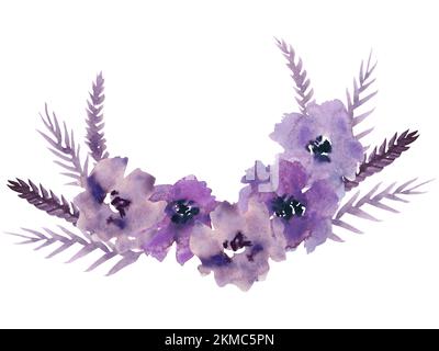Bouquet. Watercolor wildflowerst. Purple flowers clipart. Floral clip ...