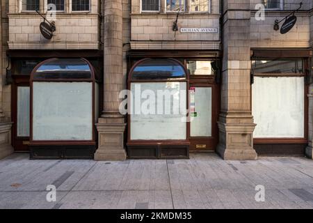 Closed down shops with white washed windows in town centre of Congleton ...