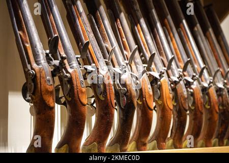 Guns on display in armoury at the Tower of London, London England ...