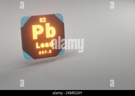 Lead, 3D rendering of symbols of the elements of the periodic table ...