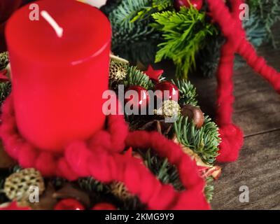 New Advent wreath with real candles and Christmas decorations Stock ...