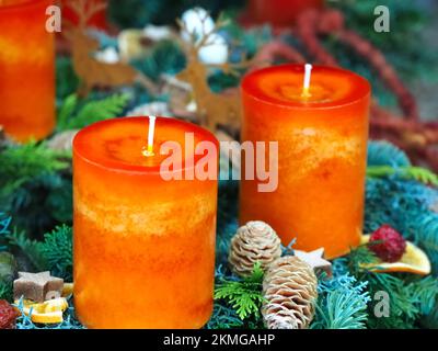 New Advent wreath with real candles and Christmas decorations Stock ...