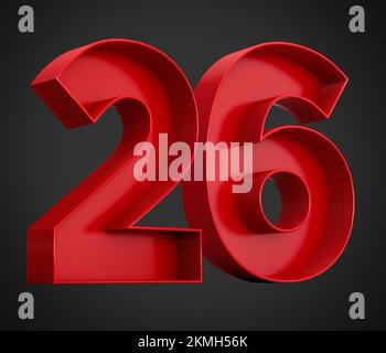 Number twenty-six (number 26) with red transparent stripe on white ...