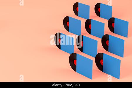 Set of vinyl LP records with cover isolated on coral background. 3d ...