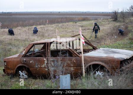 Ukrainian sappers carry out demining at the site of recent fighting ...