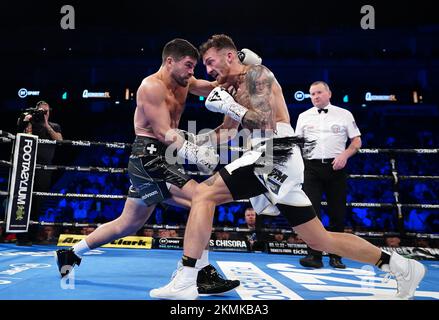 John Ryder (left) and Zach Parker during weigh-in at the Hilton Canary ...