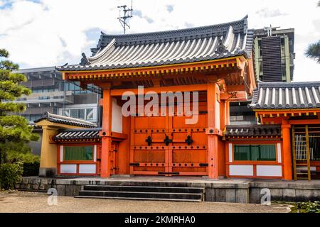 Red gates at Rengeoin Sanjusangendo temple yard shrine in Kyoto Japan ...