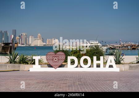 I love Doha sign in Doha corniche, Qatar Stock Photo - Alamy