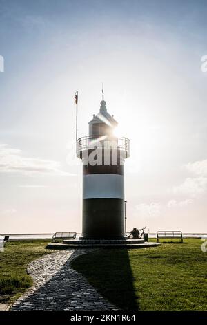 Black and white lighthouse, Kleiner Preusse lighthouse, Wremen, Wadden ...
