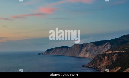 Dusk, Kipoureon Monastery, Paliki Peninsula, west coast, cliffs, blue ...
