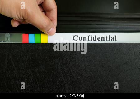 Confidential file record in black binder folder. Confidential ...