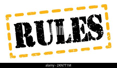 RULES text written on yellow-black trapeze stamp sign Stock Photo - Alamy
