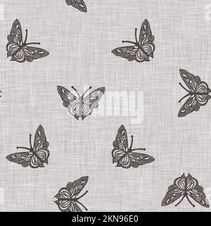 Farmhouse grey butterfly seamless pattern. Rustic French wildlife for ...
