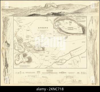 Vintage city plan of Athens and area around it from 18/19th century ...