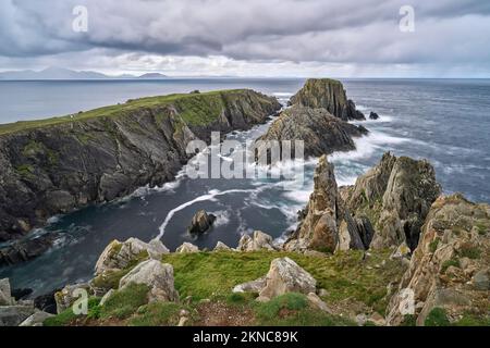 Wild cliffs at Malin Head, the northern most point of Ireland, County ...