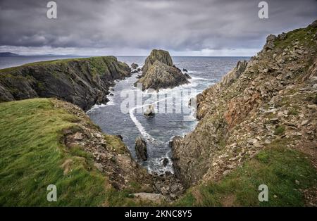 Wild cliffs at Malin Head, the northern most point of Ireland, County ...