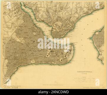 Vintage city plan of Istanbul/Constantinople and area around it from ...