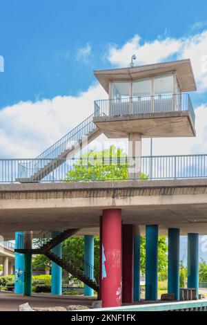 elevated brutalist concrete control tower for Plimsoll swing bridge in ...
